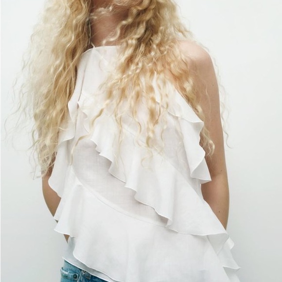 Zara | Tops | New With Tags Zara White Ruffled Halter Top | Poshmark